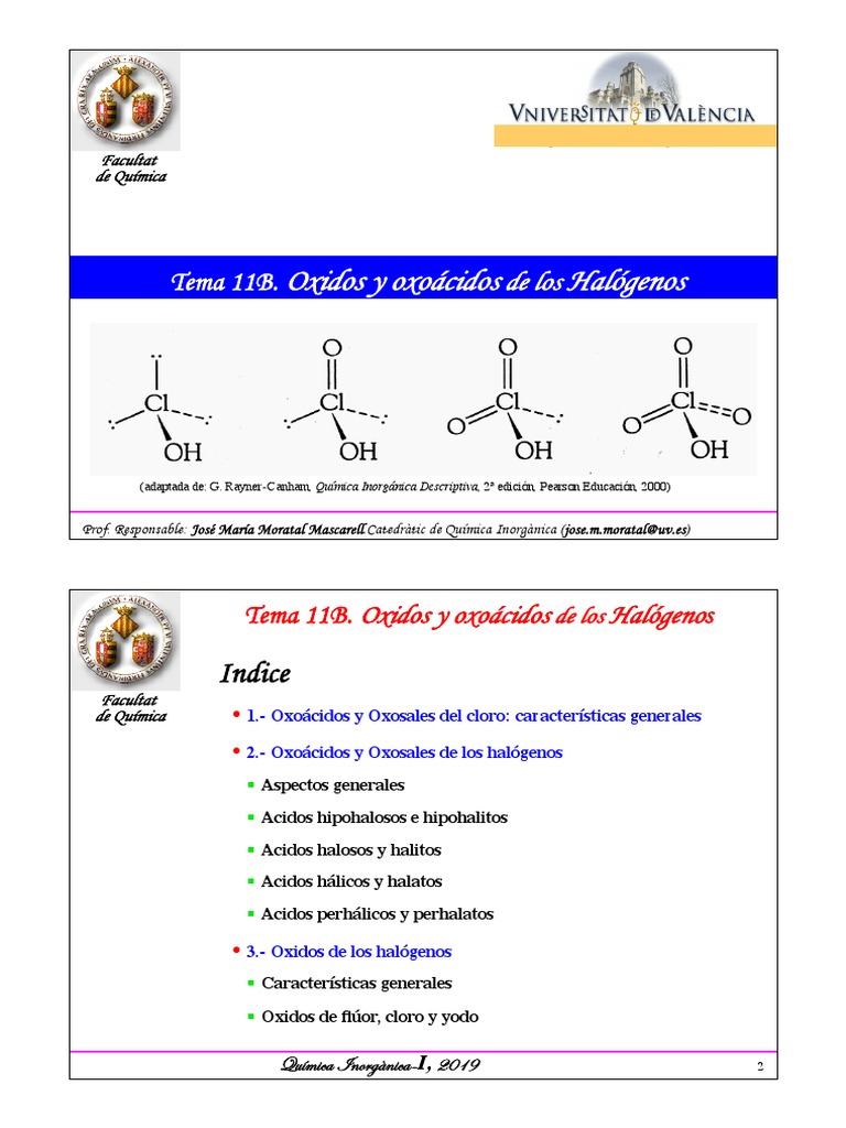 Tema - 11B - Oxidos y Oxoacidos de Los Halogenos | PDF | Ácido | Cloro