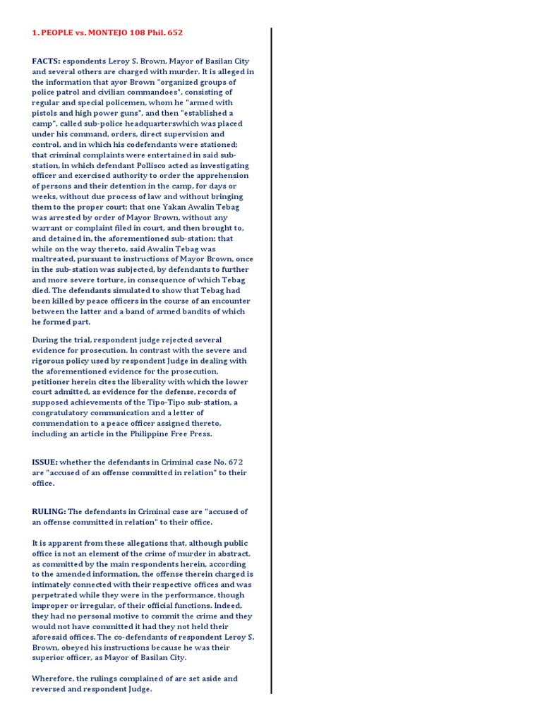 People vs. Montejo 108 Phil. 652 | PDF | Detention (Imprisonment) | Crimes