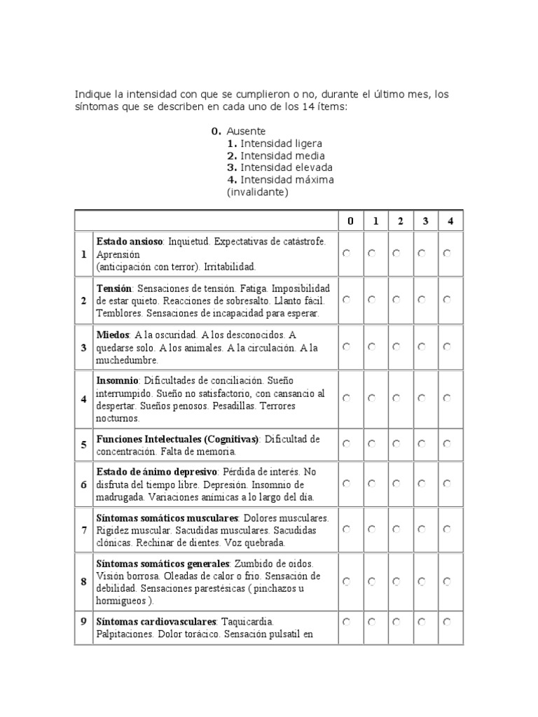 Escala de Ansiedad de Hamilton | PDF | Depresión (estado de ánimo ...