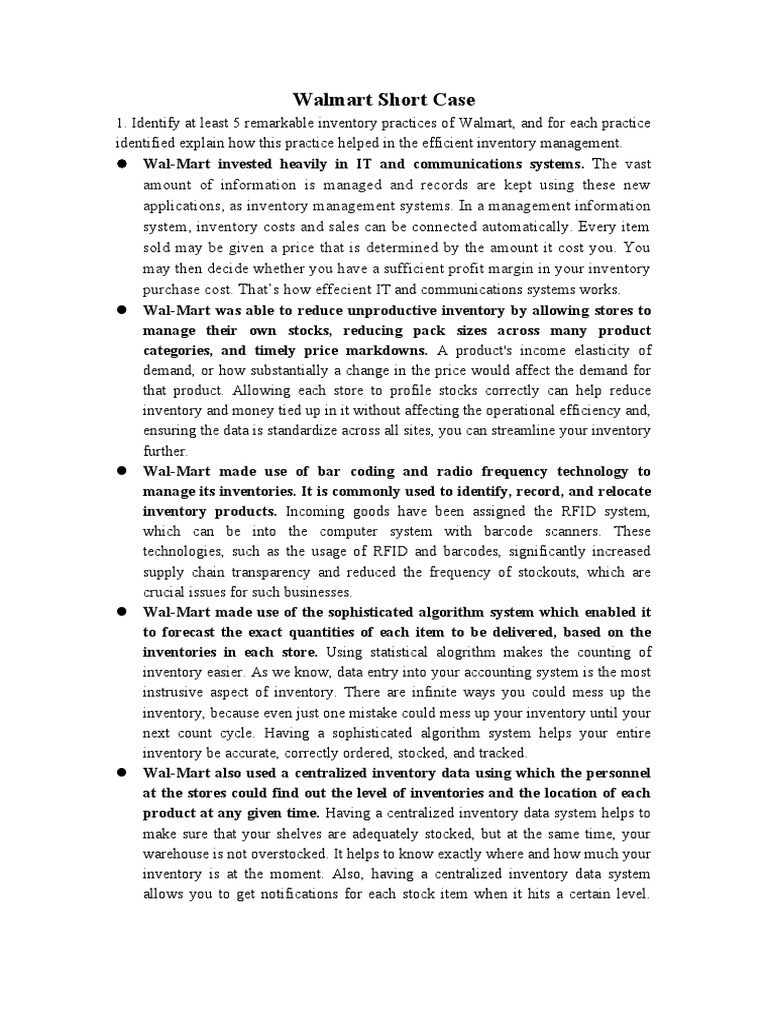 Walmart Short Case | PDF | Inventory | Walmart