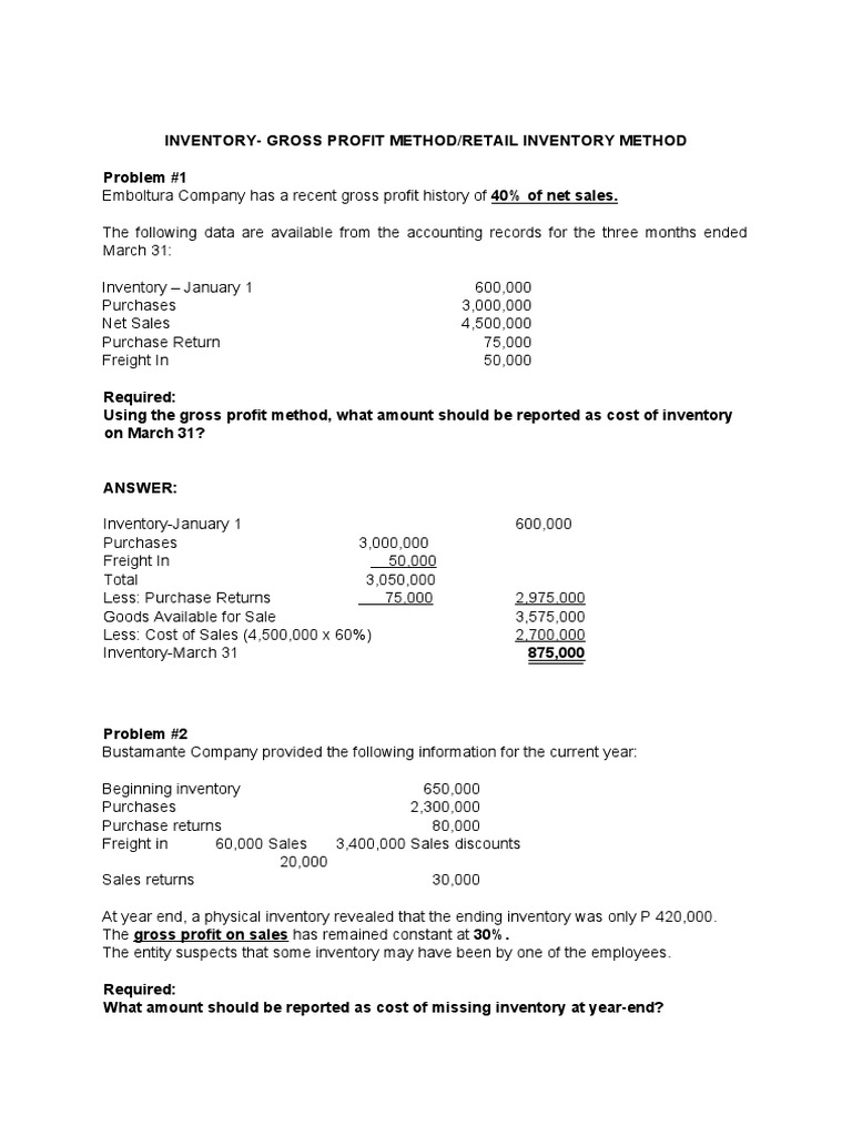 Gross Profit and Retail Inventory Methods | PDF | Cost Of Goods Sold ...