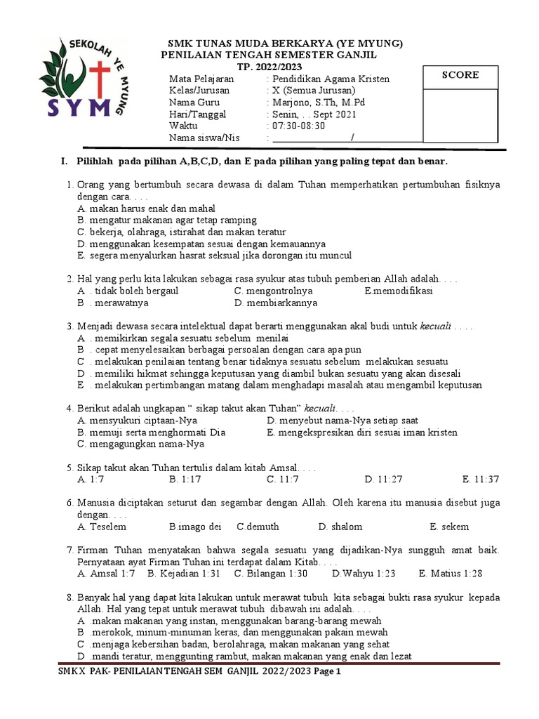 Soal Uts Kls 10 SMK Tunas Muda Berkar | PDF | Karier & Perkembangan ...