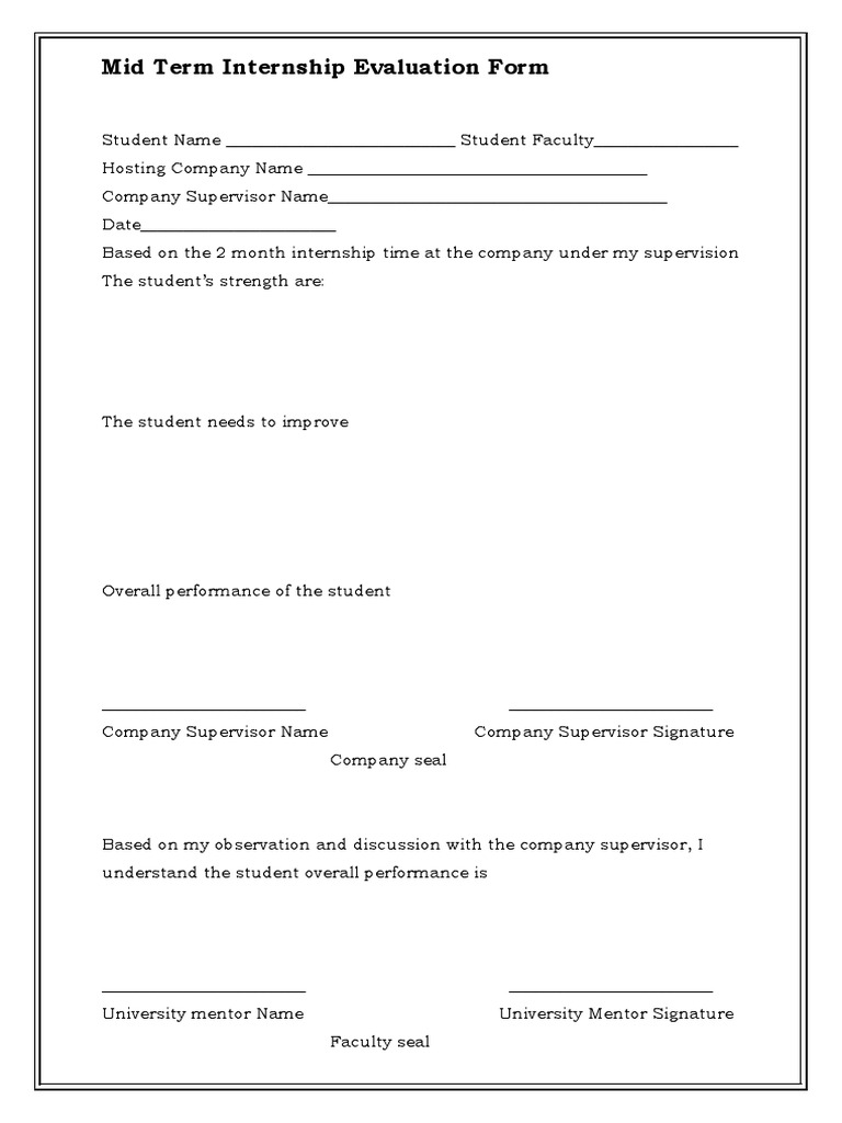 Mid Term Internship Evaluation Form | PDF