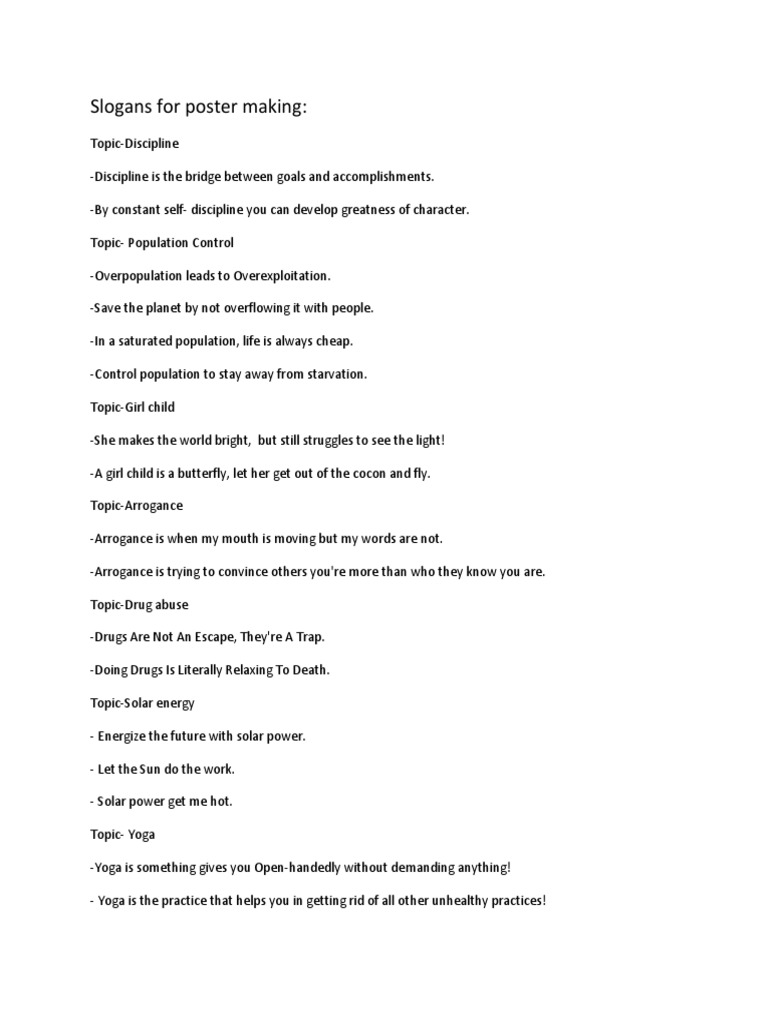 Slogans For Poster Making | PDF | Social Media | Popular Culture ...