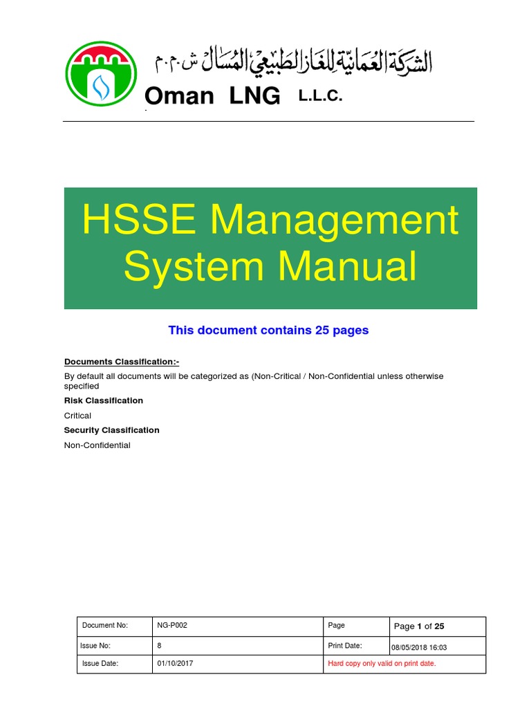 NG-P002 HSSE Management System Manual | PDF | Risk | Emergency Management