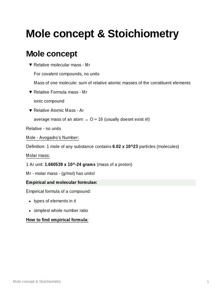 Mole Concept and Stoichiometry.. | PDF