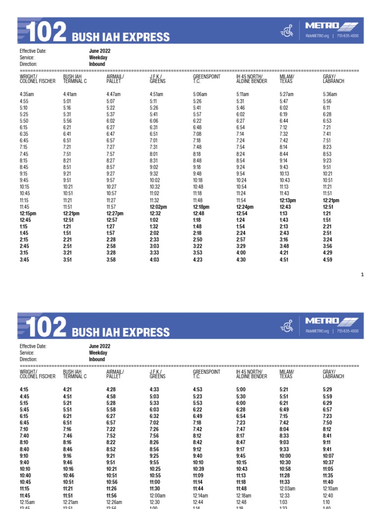 Houston Metro 102 Bus Schedule | PDF