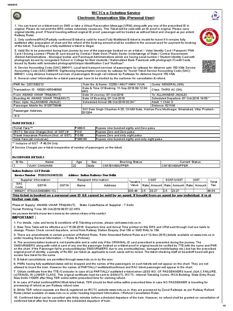 Train Ticket | PDF | Identity Document | Service Industries