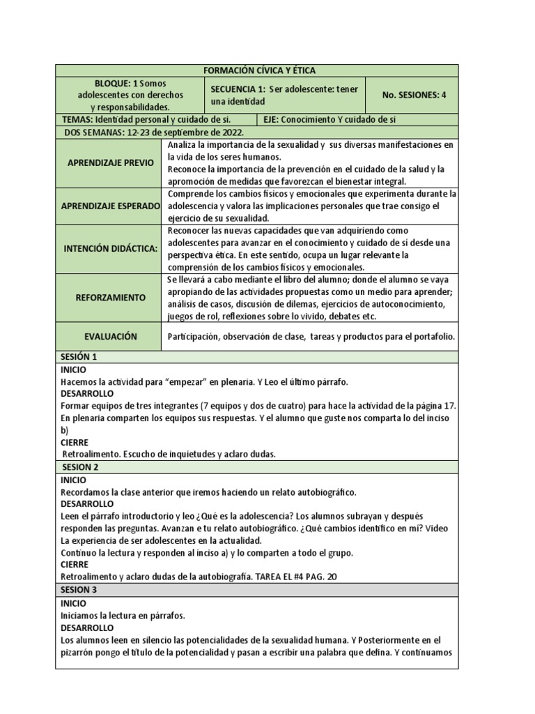 Formación Civica Y ética Pdf Aprendizaje Adolescencia