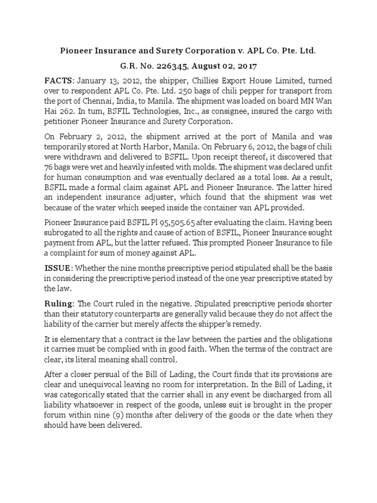 3.) Pioneer Insurance v. APL | PDF | Insurance | Justice