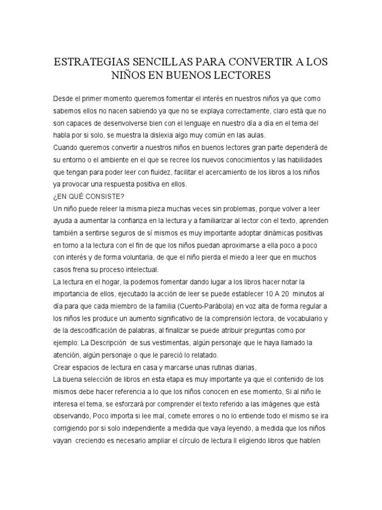 ESTRATEGIAS SENCILLAS PARA CONVERTIR A LOS NIÑOS EN BUENOS LECTORES ...
