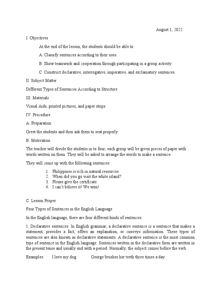 Interrogative Lesson Plan | PDF | Question | Sentence (Linguistics)