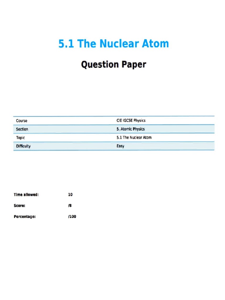IGCSE Cie Nuclear MCQ 1,2 | PDF | Nuclear Physics | Atomic Nucleus