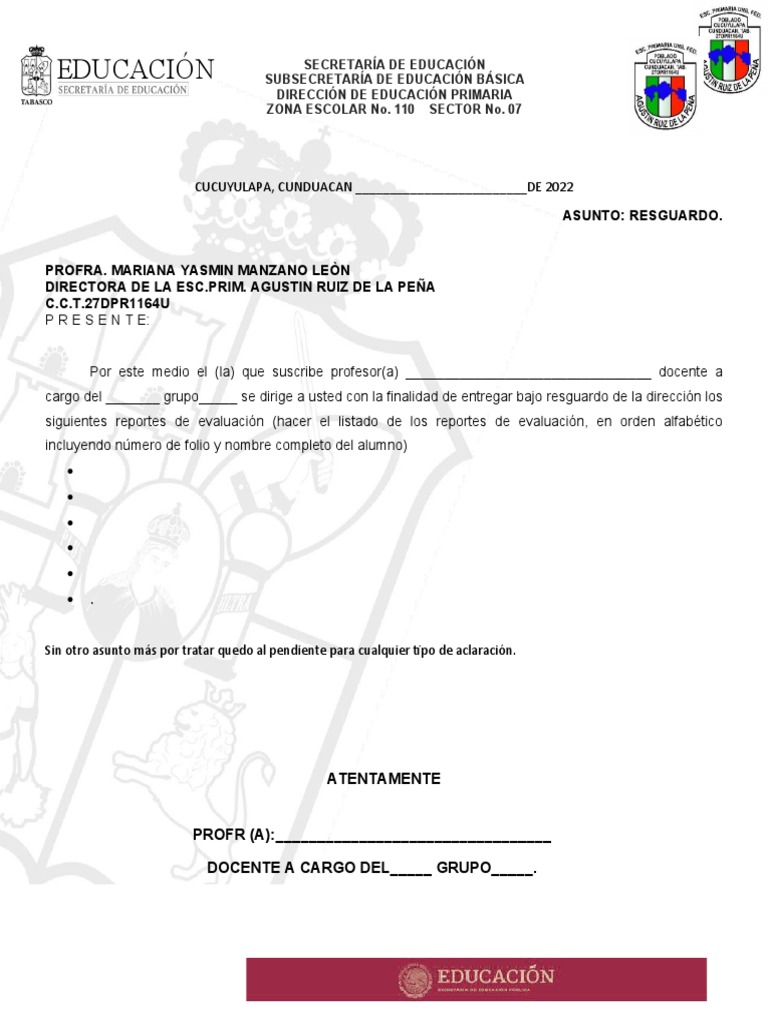 Acta de Resguardo Escolar 2022 | PDF