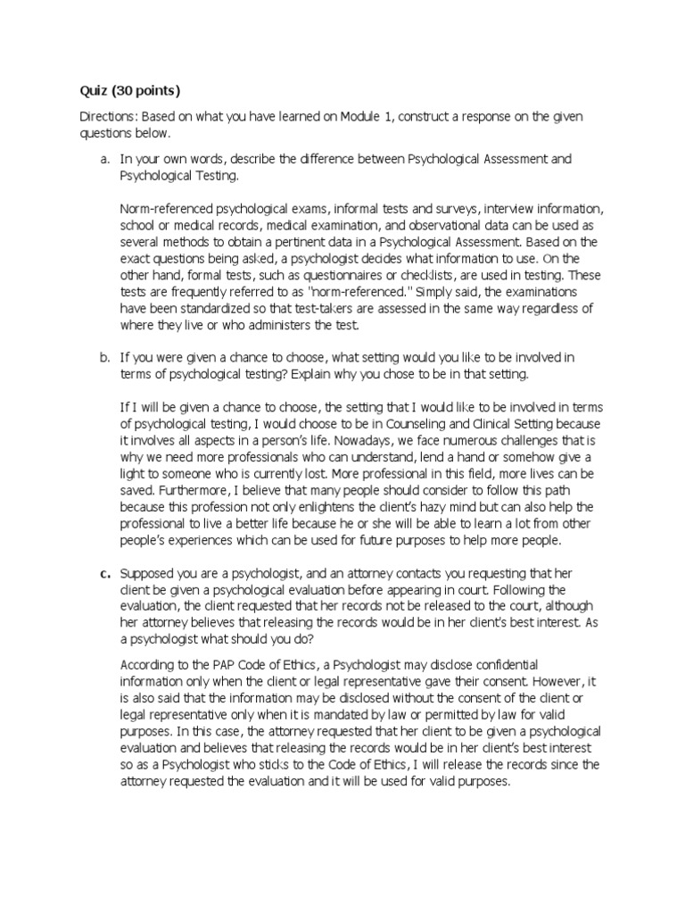 Module 1 Quiz | Download Free PDF | Psychology | Psychological Testing