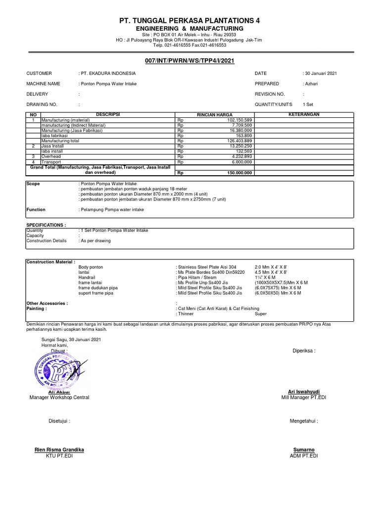 EDI-007 BQ 2021 Ponton Pompa Water Intake | PDF