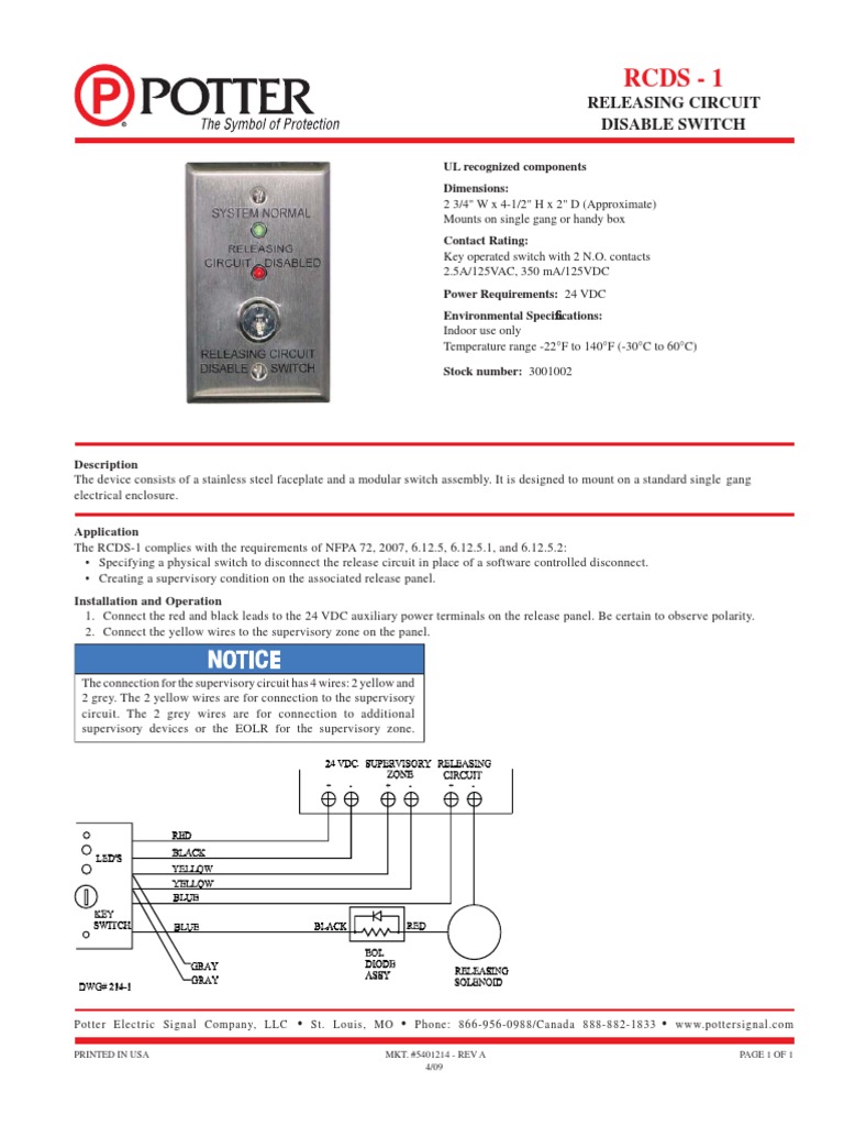 Potter Electric Disable Switch RCDS 1 | PDF | Switch | Computer Engineering
