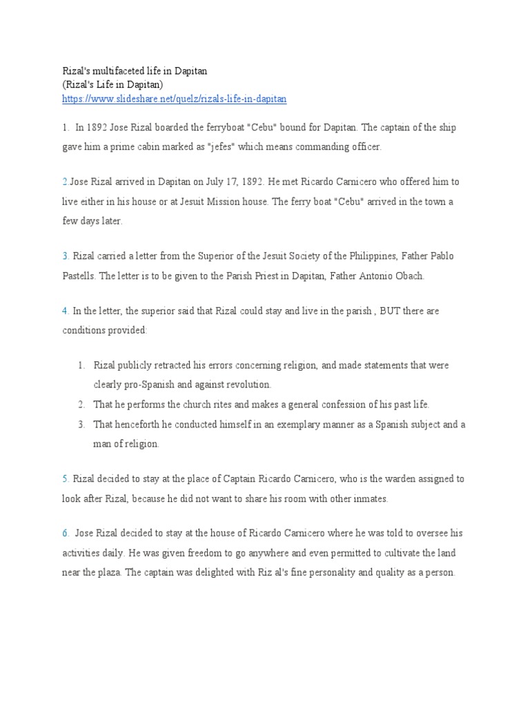Rizals Multifaceted Life in DapitanRevised | PDF | History
