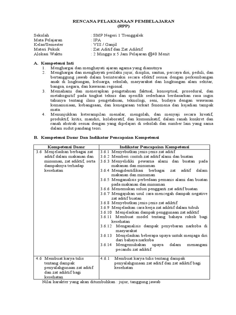 RPP Zat Aditif Dan Adiktif | PDF