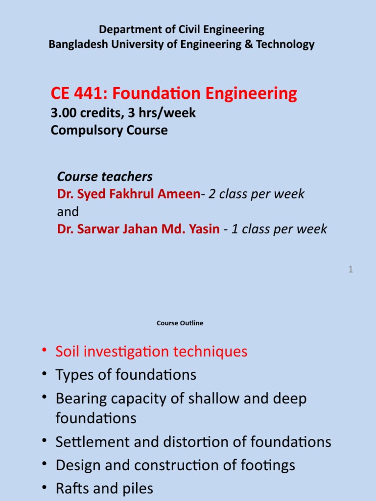 CE441 Class Lecture 01 | PDF | Geotechnical Engineering | Earth Sciences