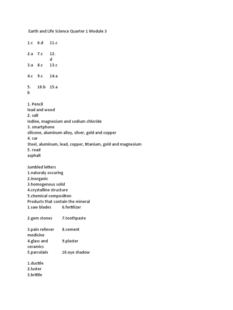 Earth Science Module 3: Minerals & Uses | PDF | Technology ...