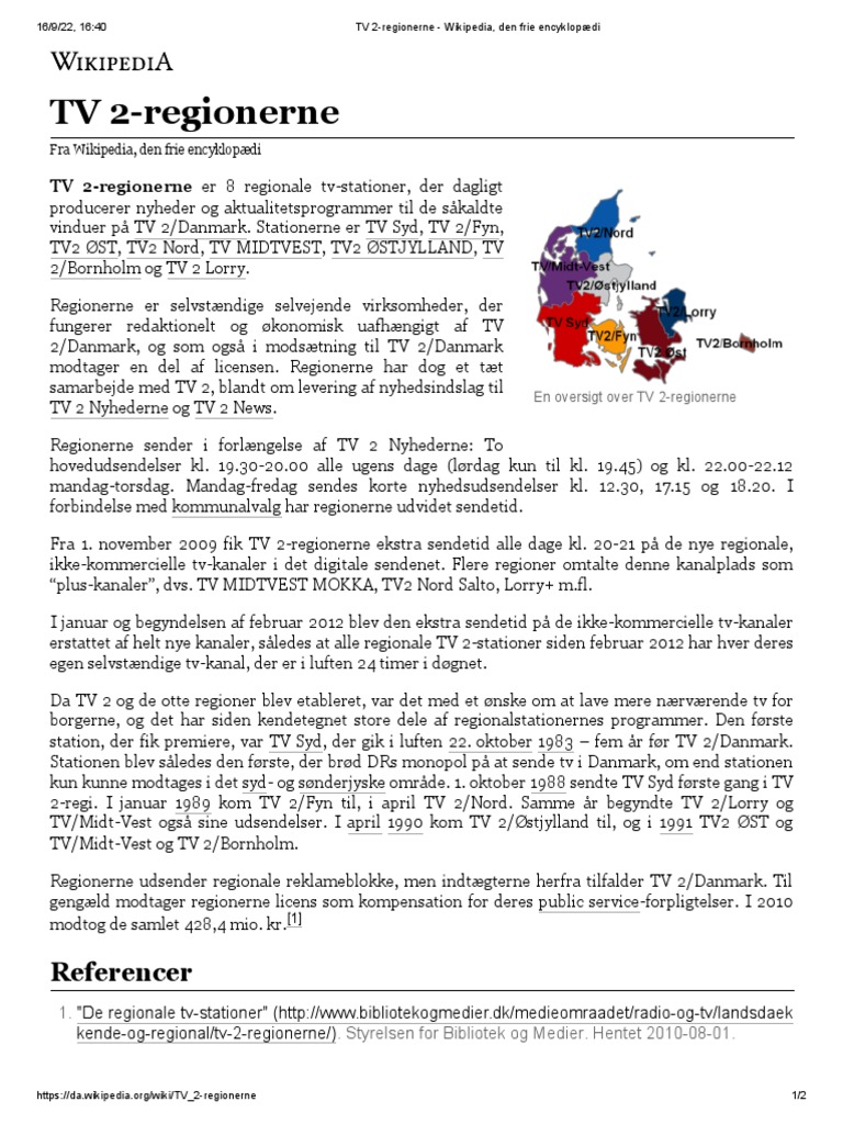 TV 2-Regionerne - Wikipedia, Den Frie Encyklopædi | PDF