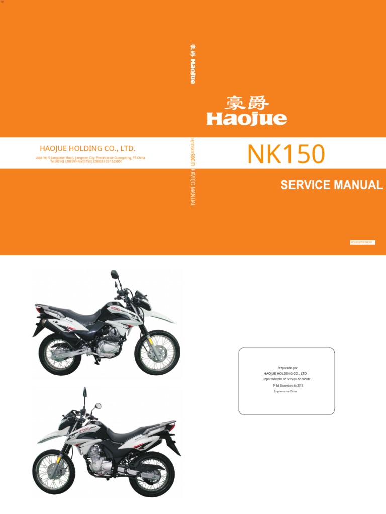 Manual de Serviço HAOJUE NK150 | PDF | Motores | Motocicleta