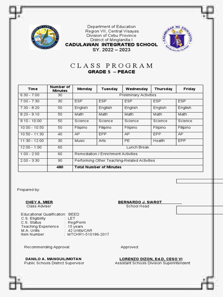 Class Program Elem With Edited BORDER | PDF