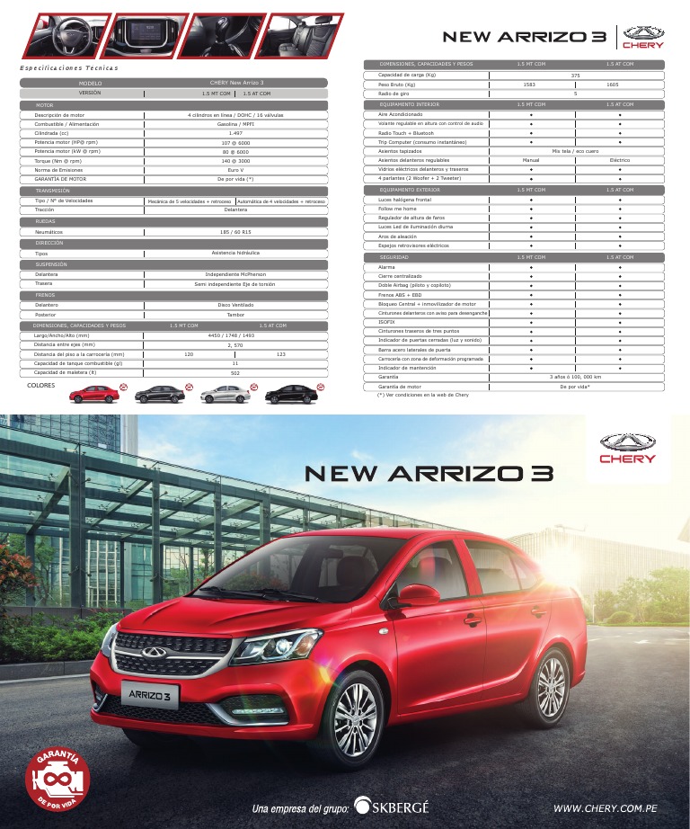 Especificaciones Chery New Arrizo 3 | PDF | Eje | Transporte privado