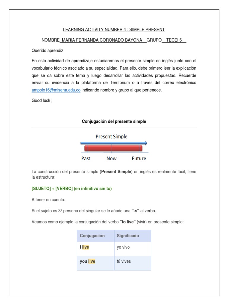Actividad 2 Simple Present | PDF | Verbo | Morfología Lingüística