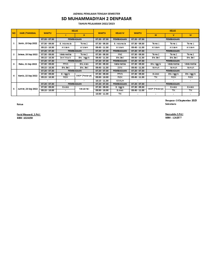 Jadwal PTS - 1 2022-2023 | PDF