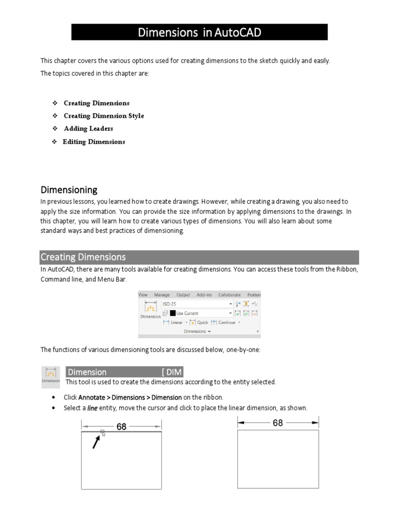 Dimensions in Autocad | PDF | Menu (Computing) | Angle