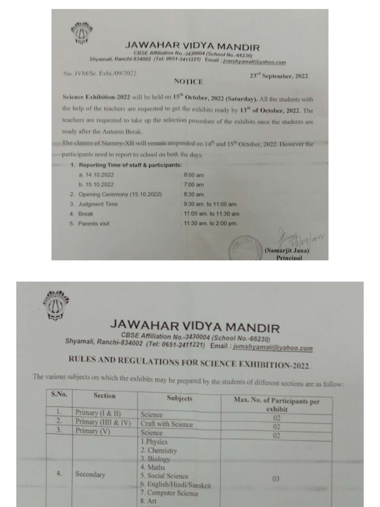 Notice Science Exhibition 2022 | PDF