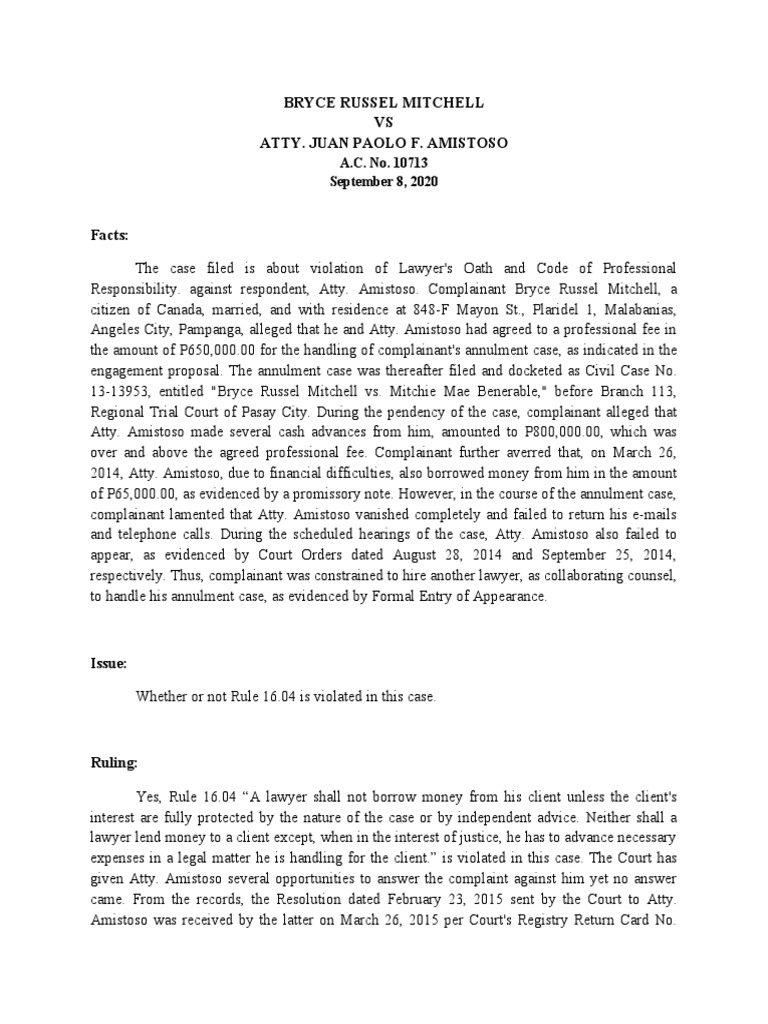 Mitchell Vs Atty. Amistoso | PDF | Lawyer | Lawsuit