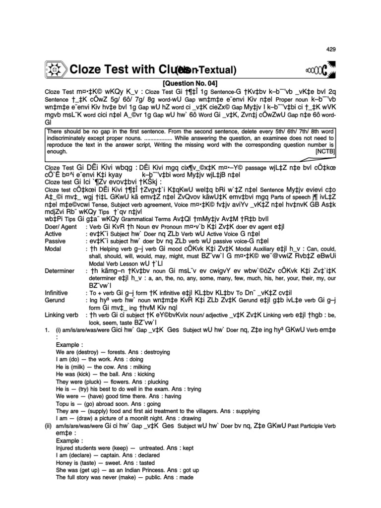 Close Test With Clues | PDF | Verb | Adjective