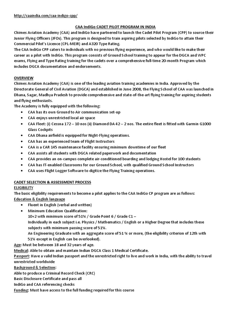 IndiGo Cadet Pilot Program Overview | PDF | Aircraft | Aviation