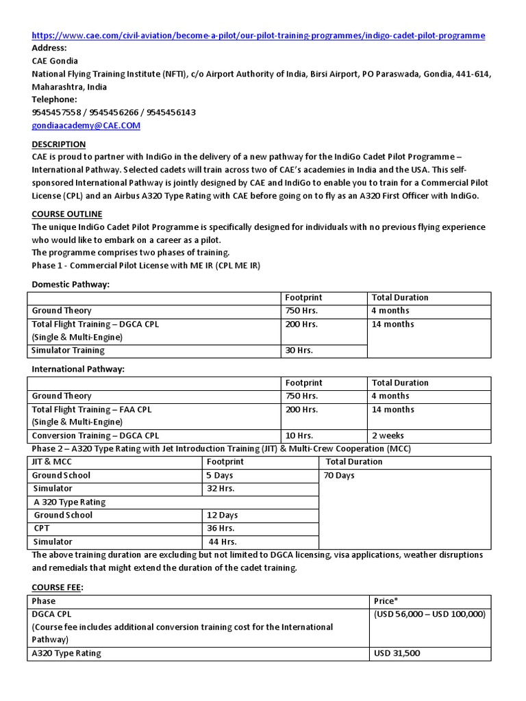 IndiGo Cadet Pilot Program Overview | PDF | Fee | Loans