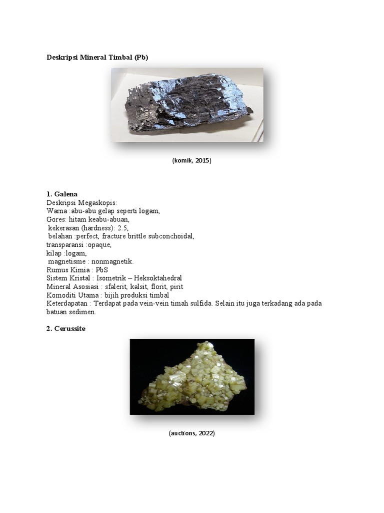 Deskripsi Mineral Timbal (Pb) | PDF | Ilmu Sosial | Teknologi & Rekayasa