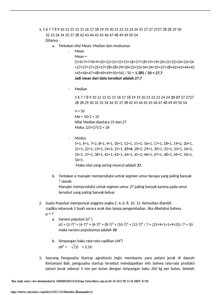 Analisis Statistik: Mean, Median, Modus | PDF