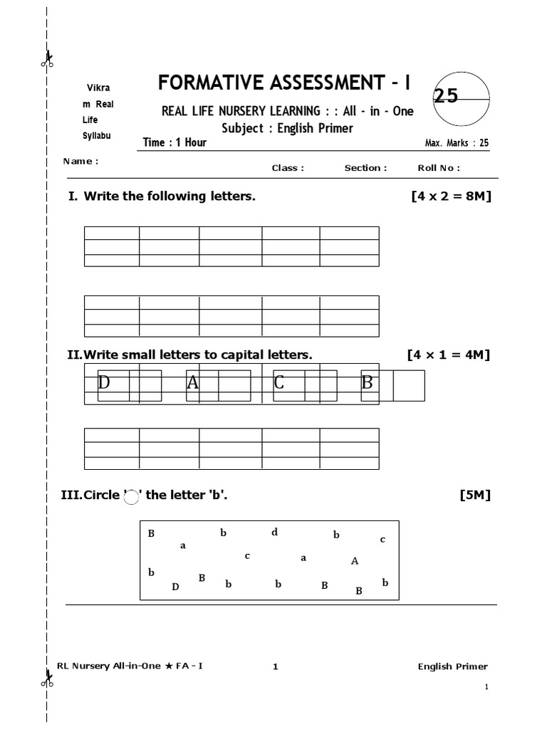 Formative Assessment Report for Nursery Students | PDF