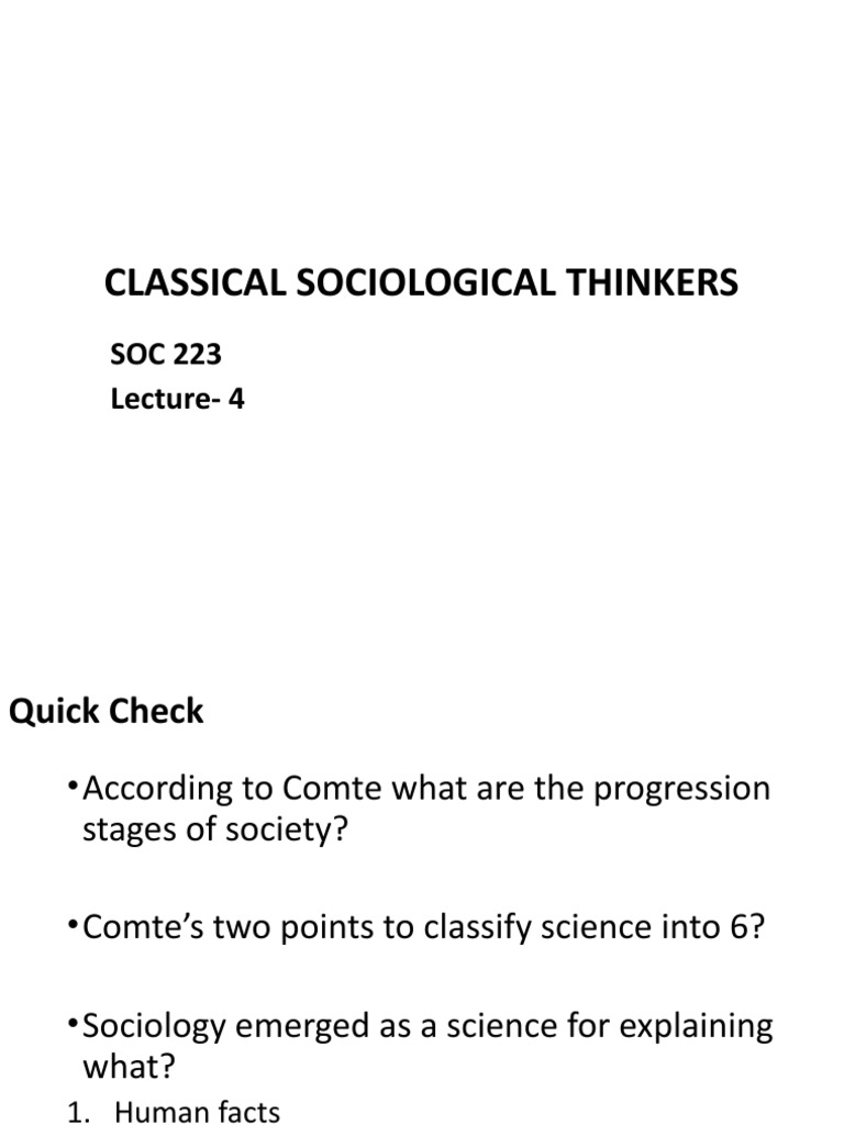 Classical Sociological Thinkers: SOC 223 Lecture-4 | PDF | Science ...