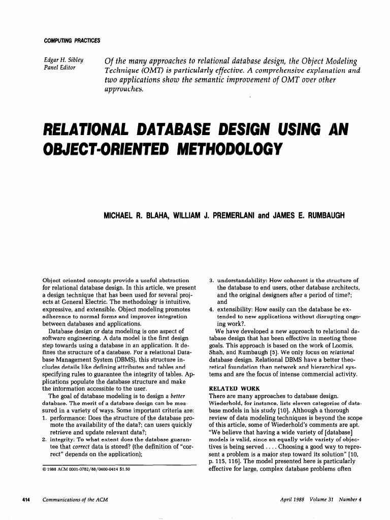 Relationdl Database Design Using Au Object-Oriented Methodology | PDF | Databases | Relational ...