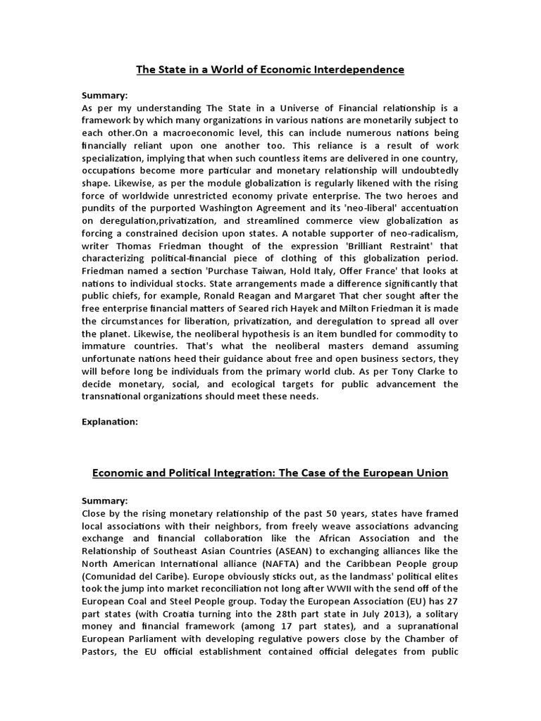 The State in A World of Economic Interdependence | PDF | Neoliberalism ...