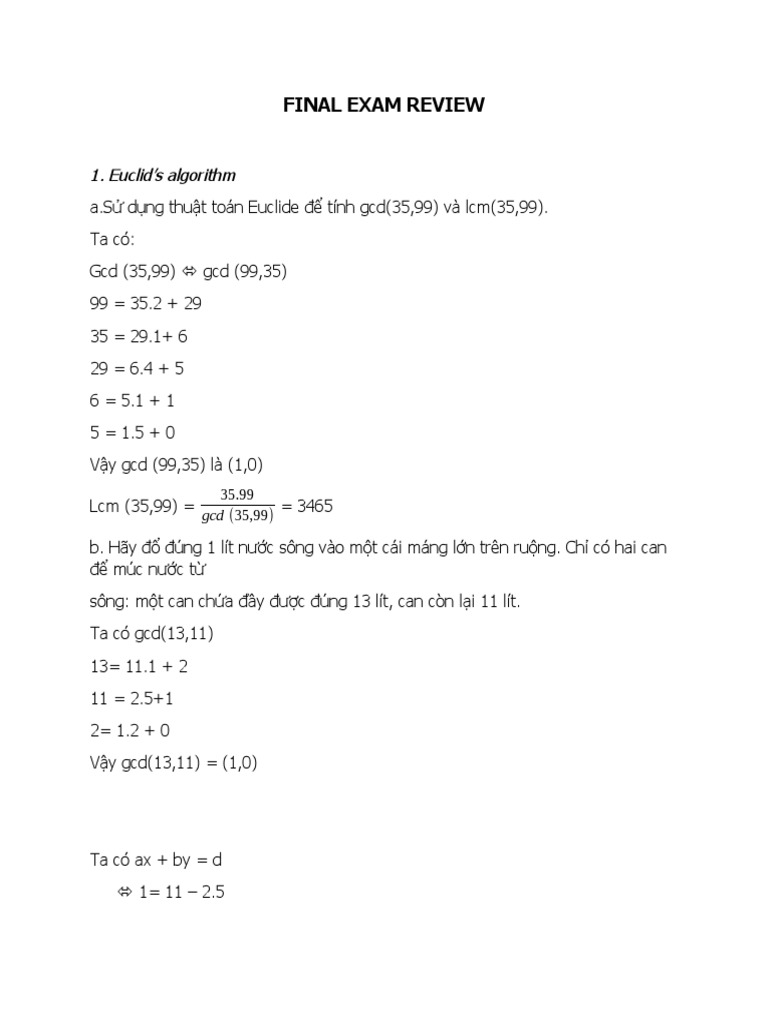 Final Exam Review: 1. Euclid's Algorithm | PDF