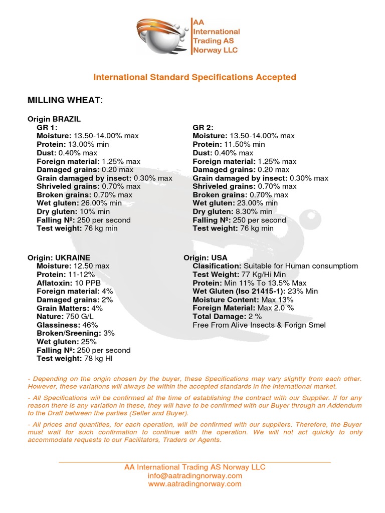 Brazil Ukraine USA MILLING WHEAT SPECIFICATIONS | PDF | Gluten | Wheat
