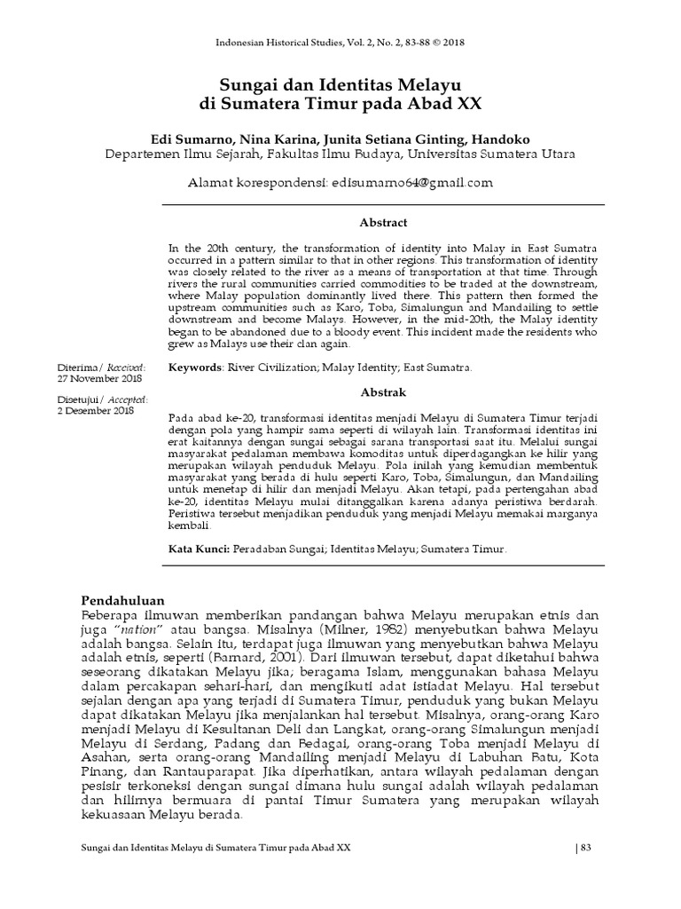 Sungai Dan Identitas Melayu Di Sumatera Timur Pada | PDF | Ilmu Sosial ...