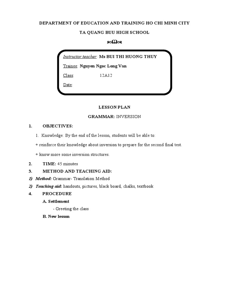 Lesson Plan - (1) - Inversion | PDF | Teachers