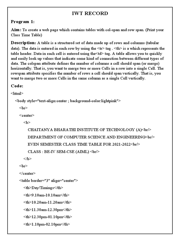 IWT Rrecord | PDF | Html Element | Html
