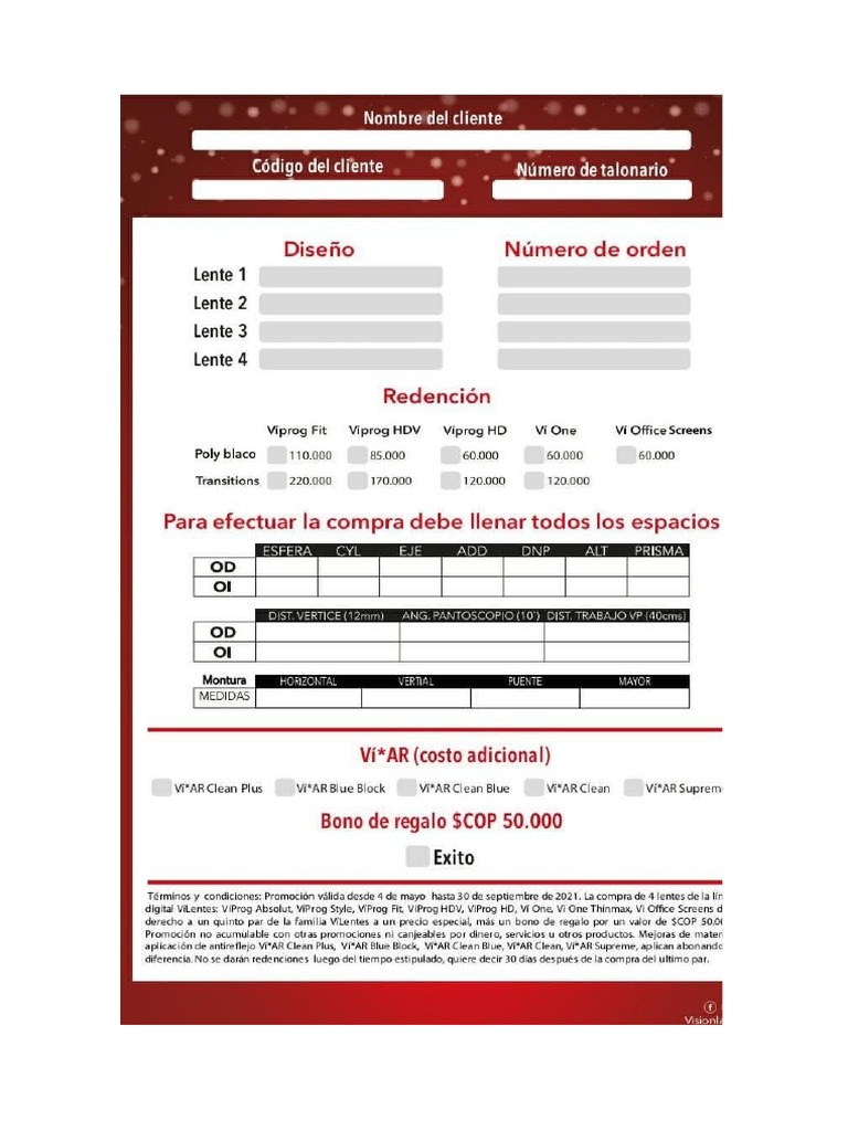 Formato Bono Regalo Visionlab | PDF