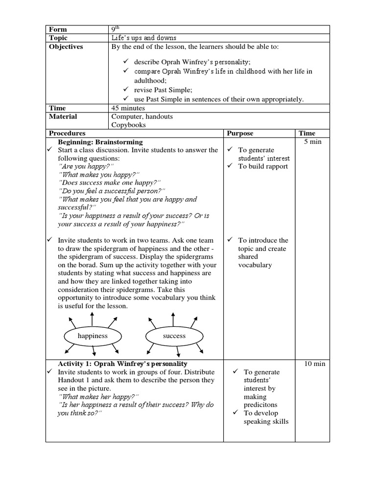 Lesson Plan Lifes Ups and Downs - Black and White | PDF | Oprah Winfrey ...